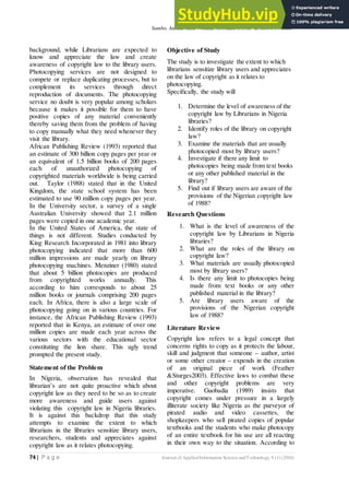 A Study Of Photocopying Practice And Copyright Law In Nigeria Libraries ...
