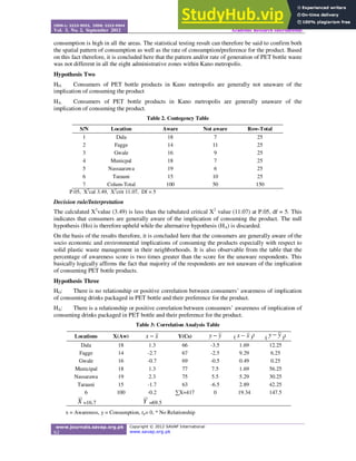 A STUDY OF PROBLEMS ASSOCIATED WITH PET BOTTLES GENERATION AND DISPOSAL IN KANO METROPOLIS ...