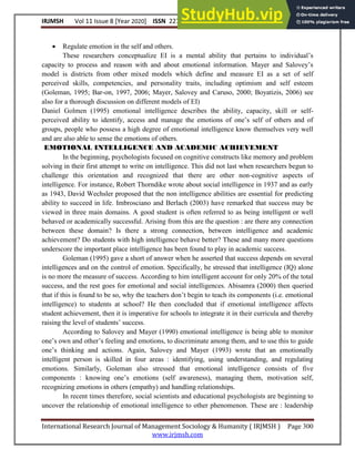 A Study of Relationship between Emotional Intelligence and Academic ...