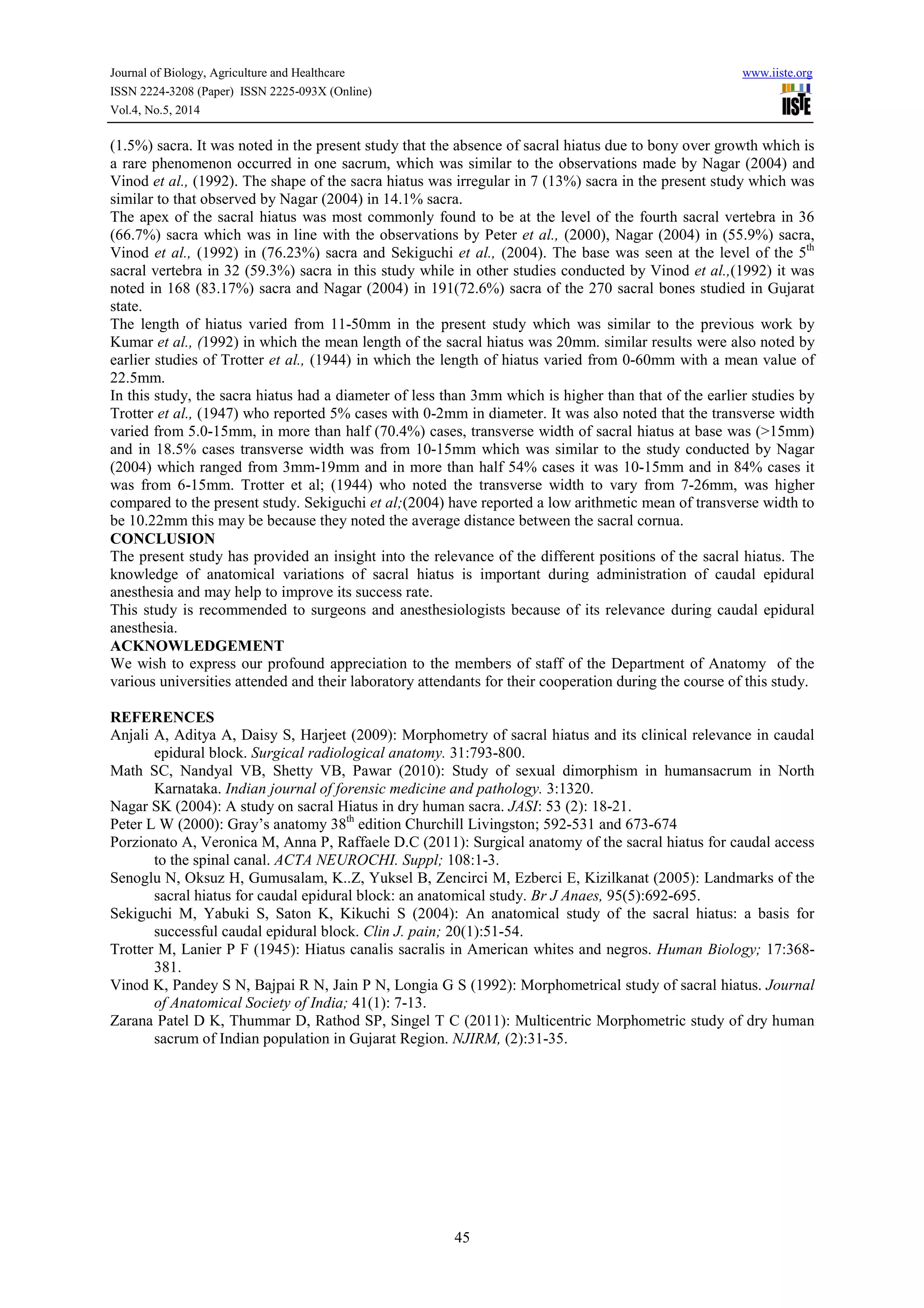 A study of sacral hiatus in dry human | PDF