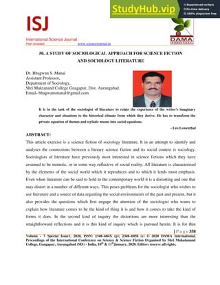 A Study Of Sociological Approach For Science Fiction And Sociology ...