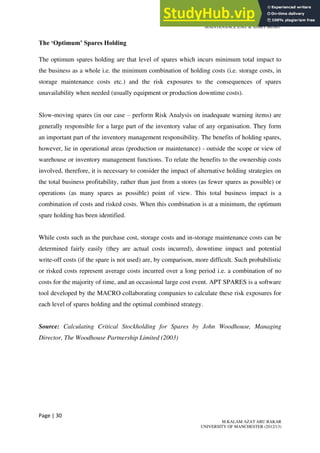 A STUDY OF SPARE PARTS INVENTORY MANAGEMENT CASE STUDY OF REDUCTION ...
