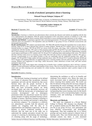 A Study Of Students Perception About E-Learning | PDF