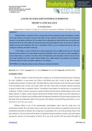 A STUDY OF SUBALTERN SUFFERING IN ROHINTON MISTRY S A FINE BALANCE | PDF