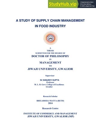 A STUDY OF SUPPLY CHAIN MANAGEMENT IN FOOD INDUSTRY | PDF