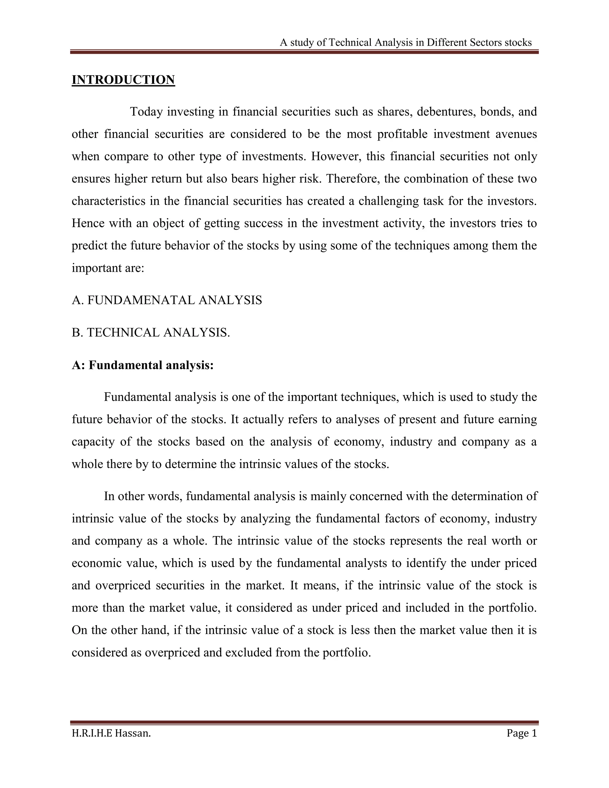 A study of technical analysis in different sectors stocks | DOCX