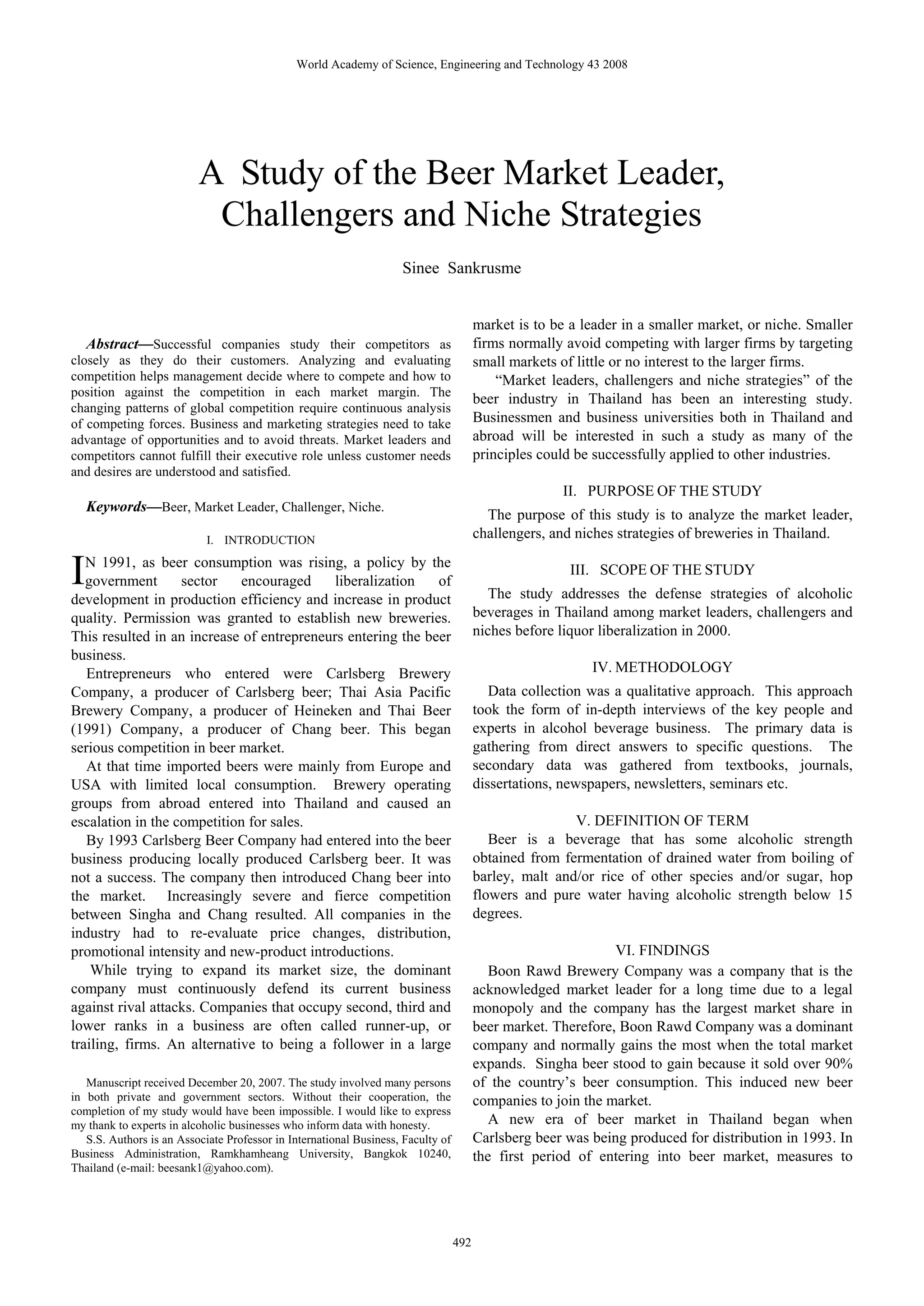 A study of the beer market leader (thailand) | PDF