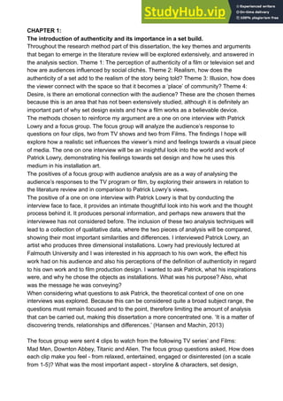 A STUDY OF THE IMPORTANCE OF AUTHENTICITY OF SET DESIGN IN NARRATIVE ...