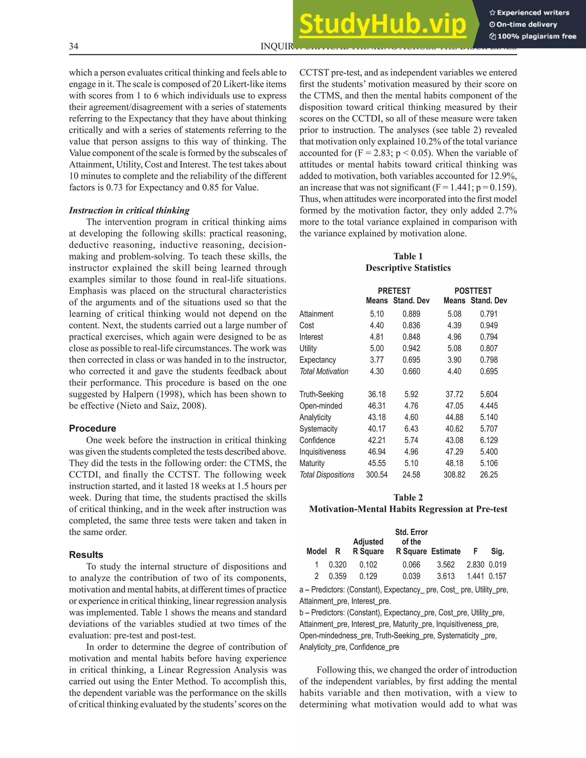 A Study Of The Internal Structure Of Critical Thinking Dispositions | PDF
