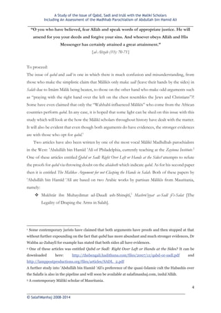 A Study of the Issue of Qabd, Sadl and Irsāl with the Mālikī Scholars | PDF