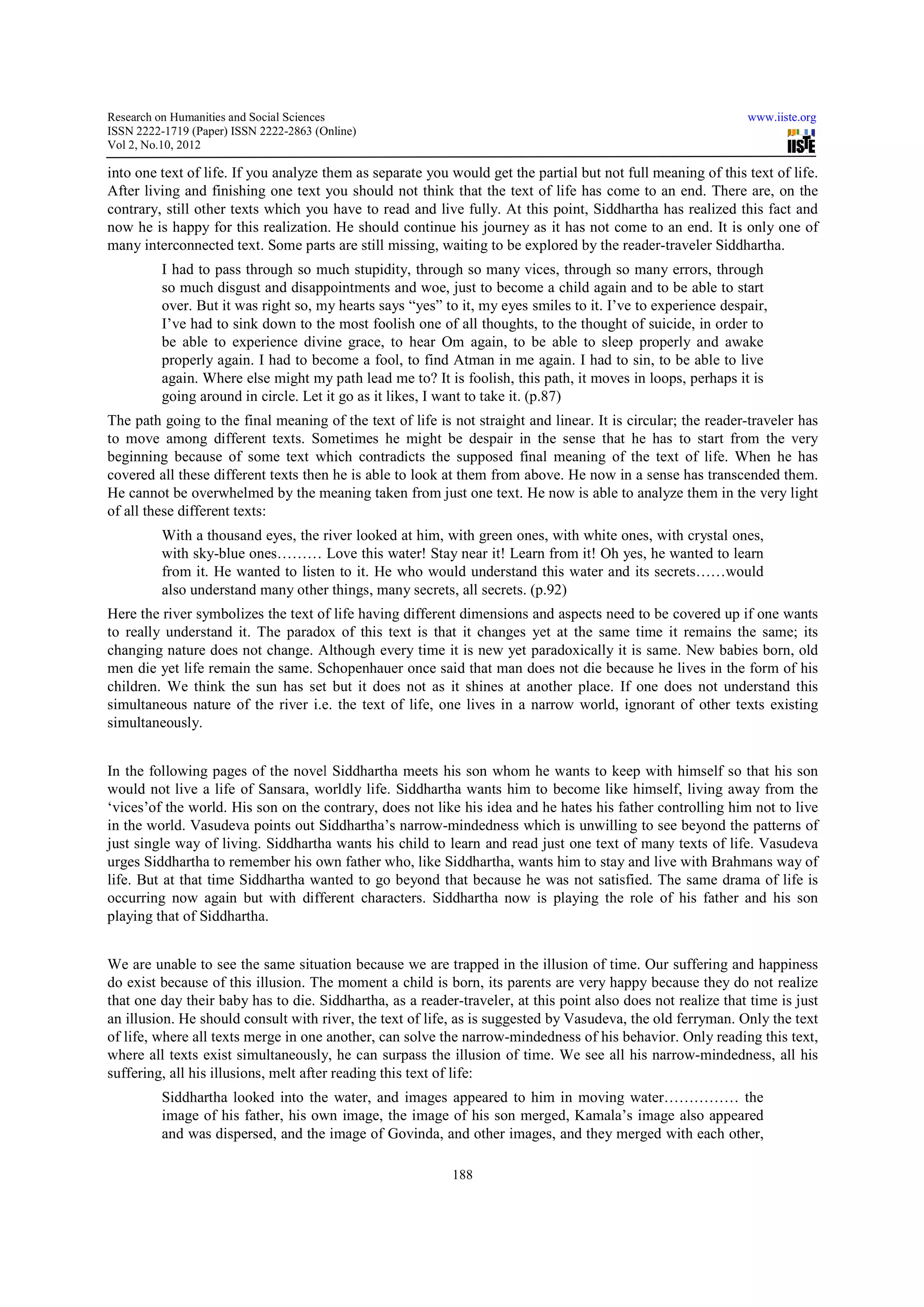 A study of the novel siddhartha from the perspective of intertextuality ...