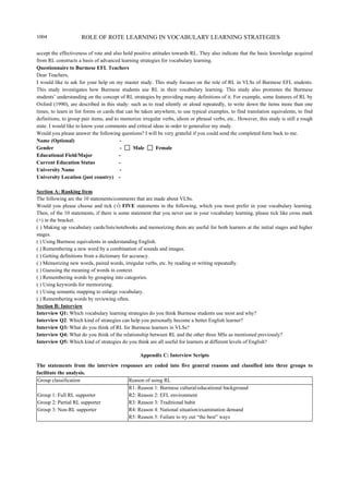 A study of the role of rote learning in vocabulary learning | PDF