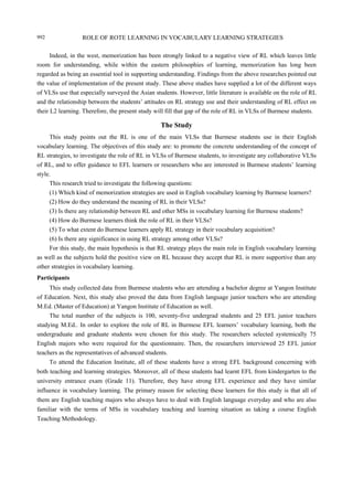 A study of the role of rote learning in vocabulary learning | PDF