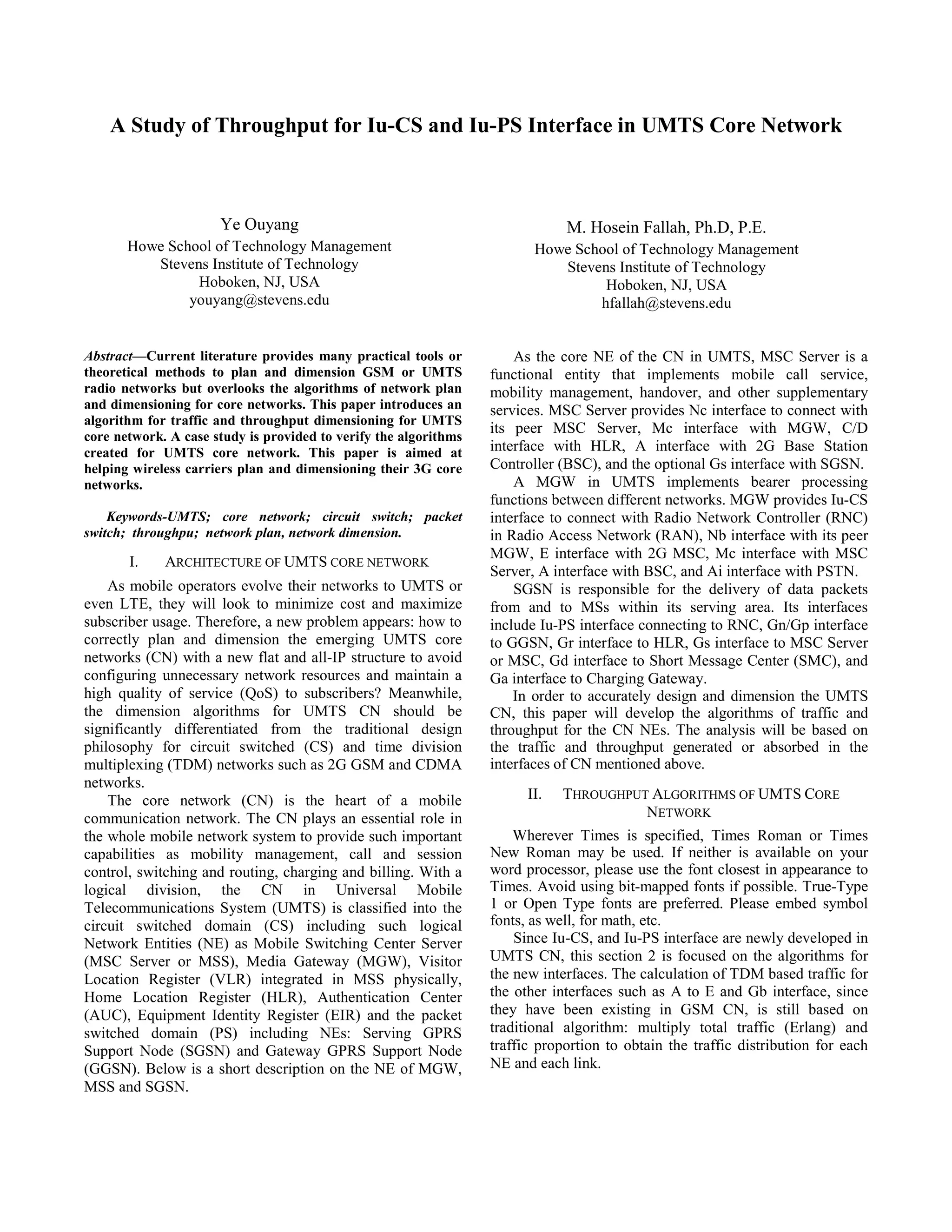A study of throughput for iu cs and iu-ps interface in umts core ...