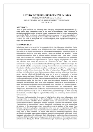 A study of tribal devlopment in india | DOCX