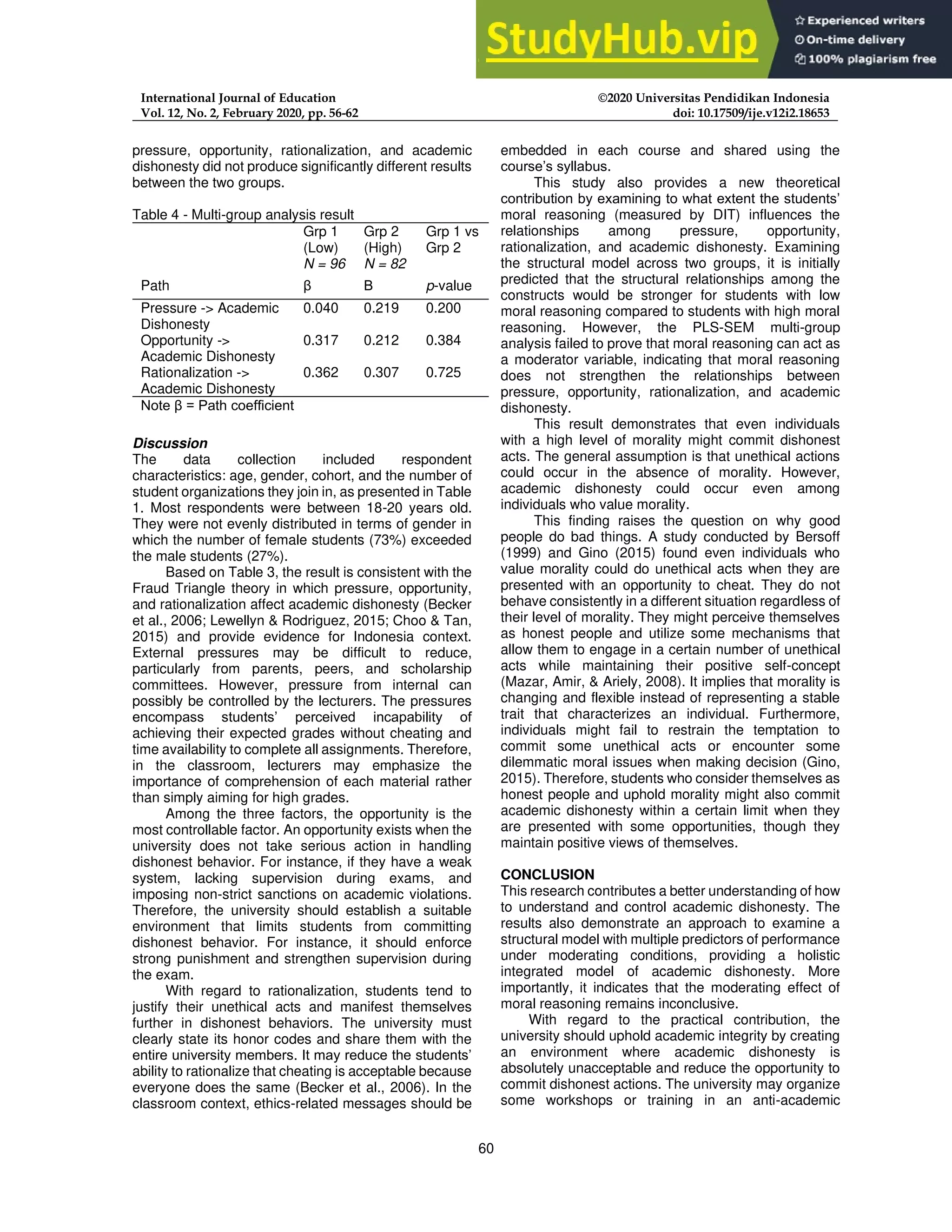 A Study On Academic Dishonesty And Moral Reasoning | PDF