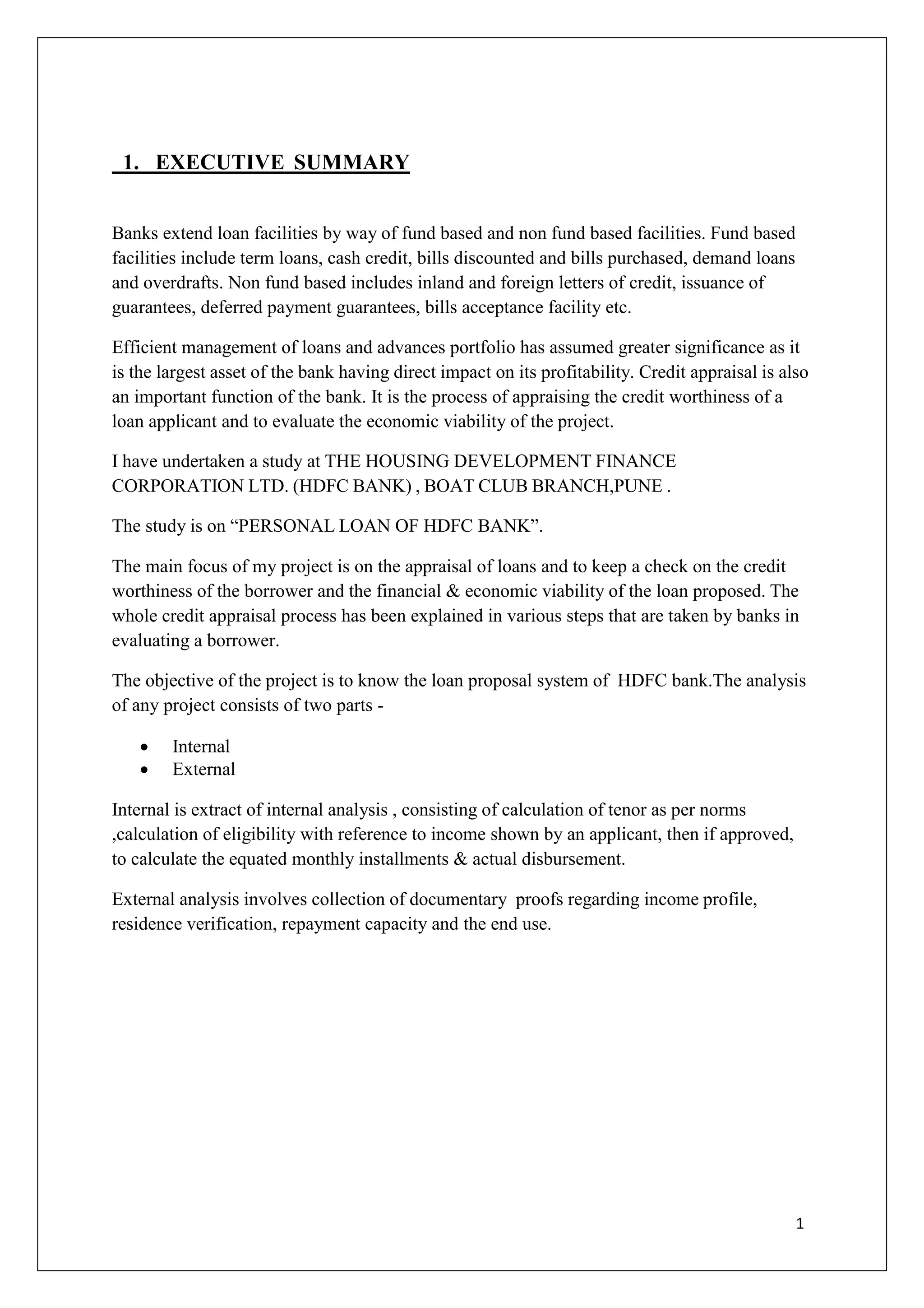 A STUDY ON ANALYSIS OF LOANS AND ADVANCES IN HDFC BANK.docx