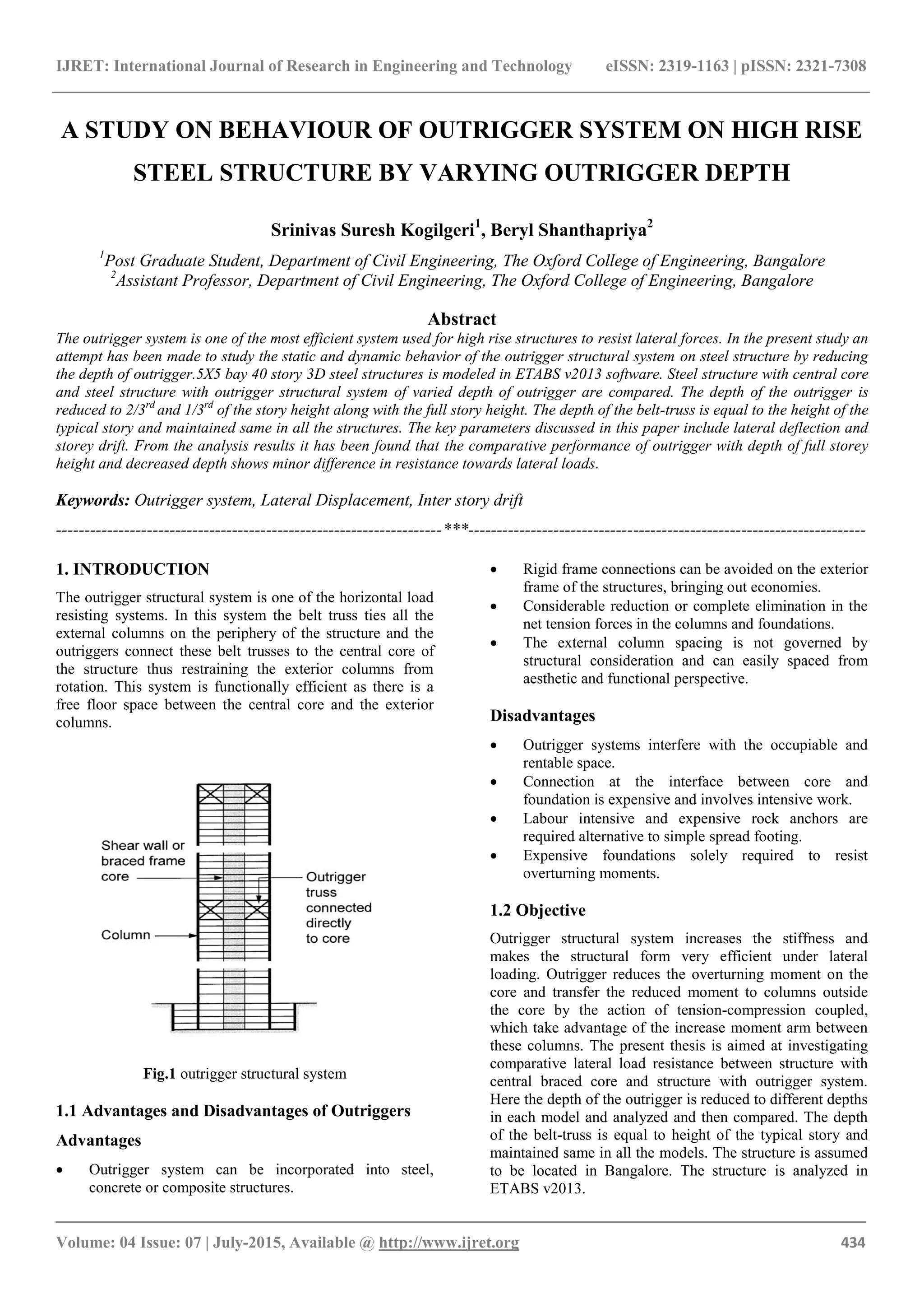 A study on behaviour of outrigger system on high rise steel structure by varying outrigger depth ...