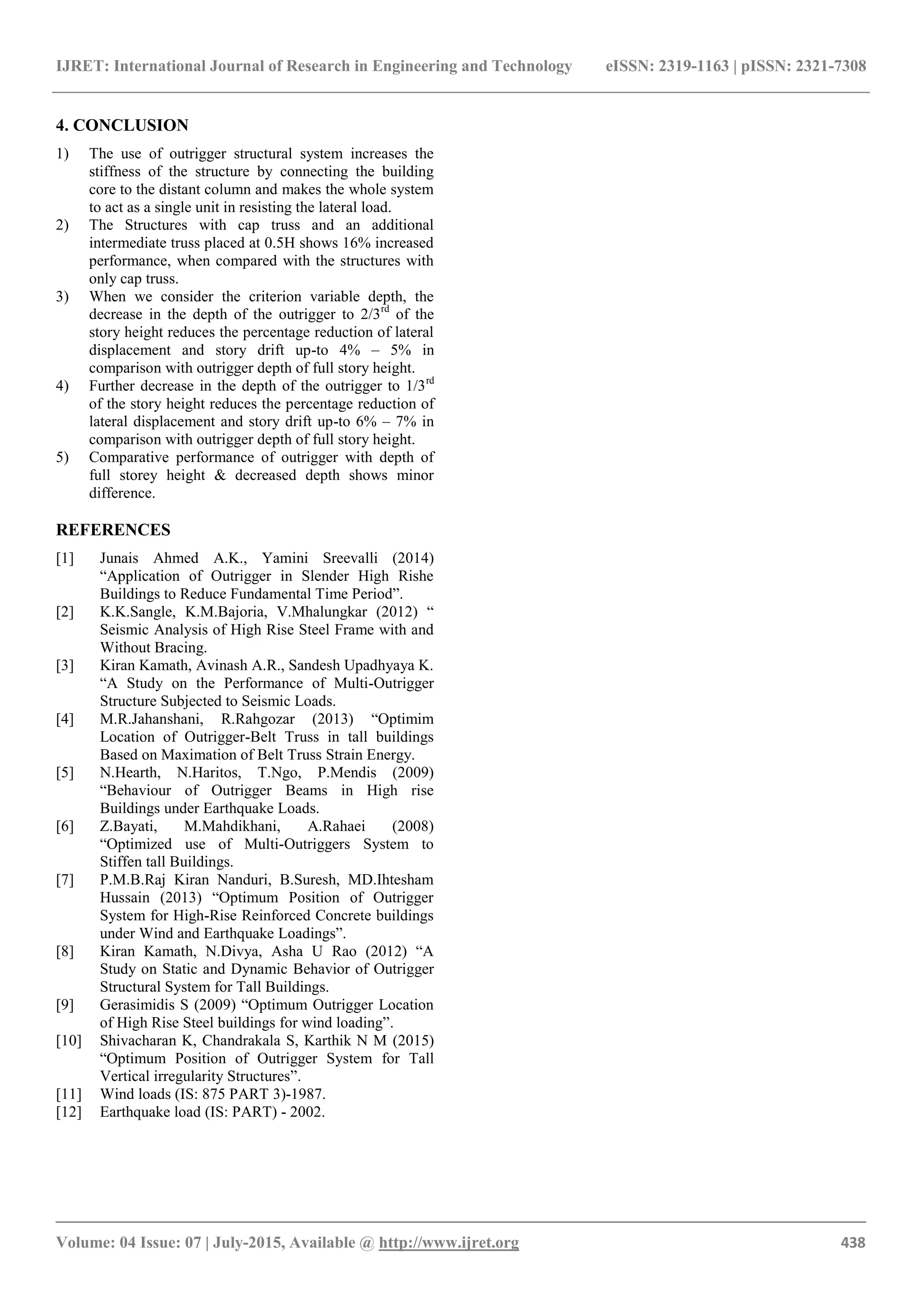 A study on behaviour of outrigger system on high rise steel structure by varying outrigger depth ...