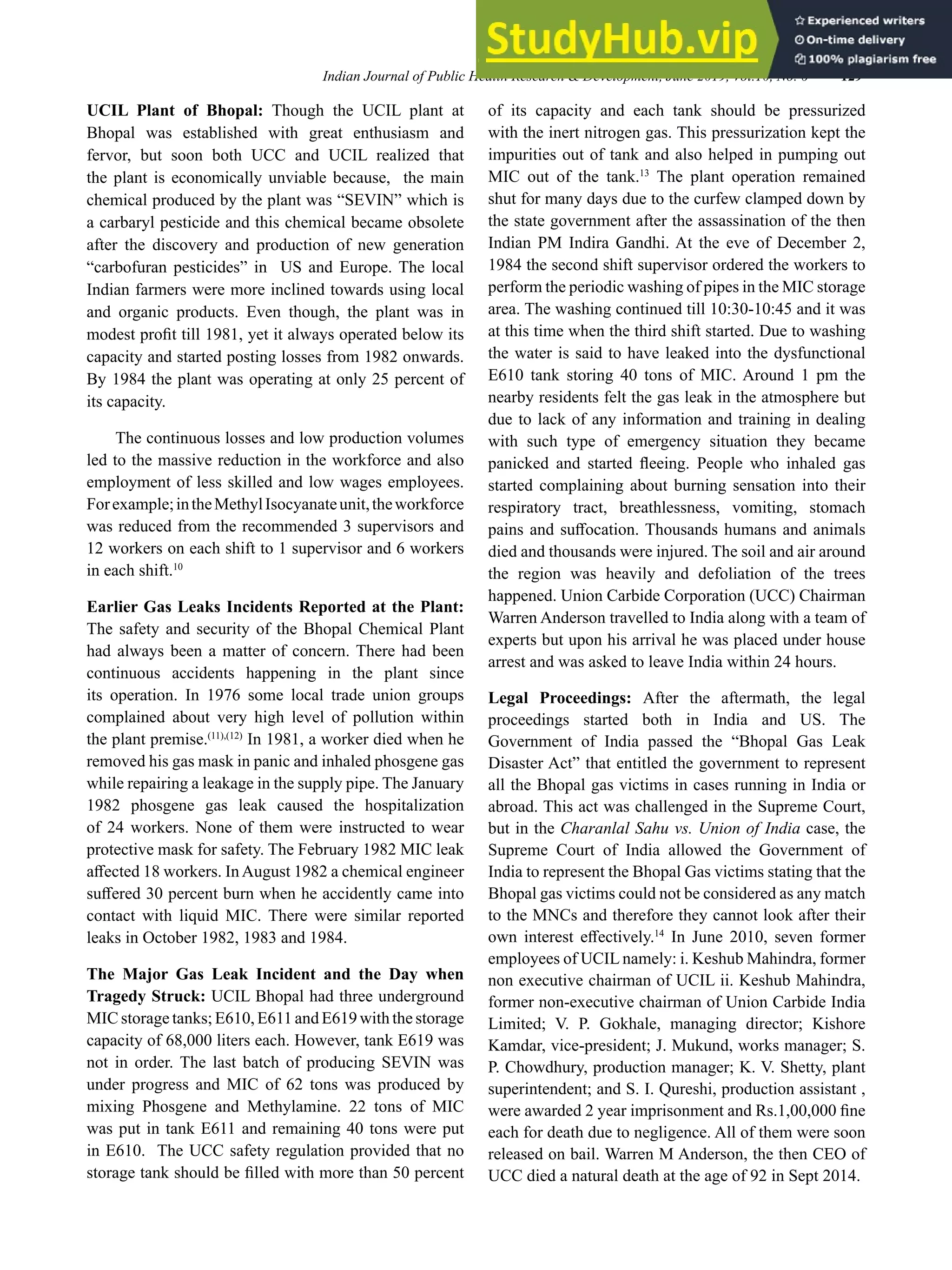 A Study On Bhopal Gas Tragedy | PDF