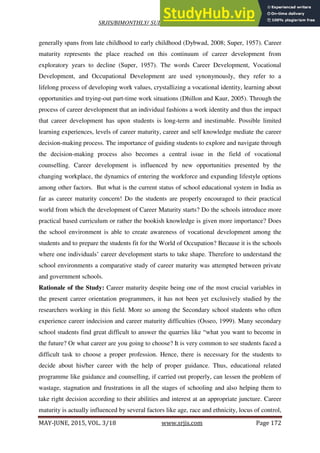 A Study On Career Maturity Of Secondary School Students In Relation To ...