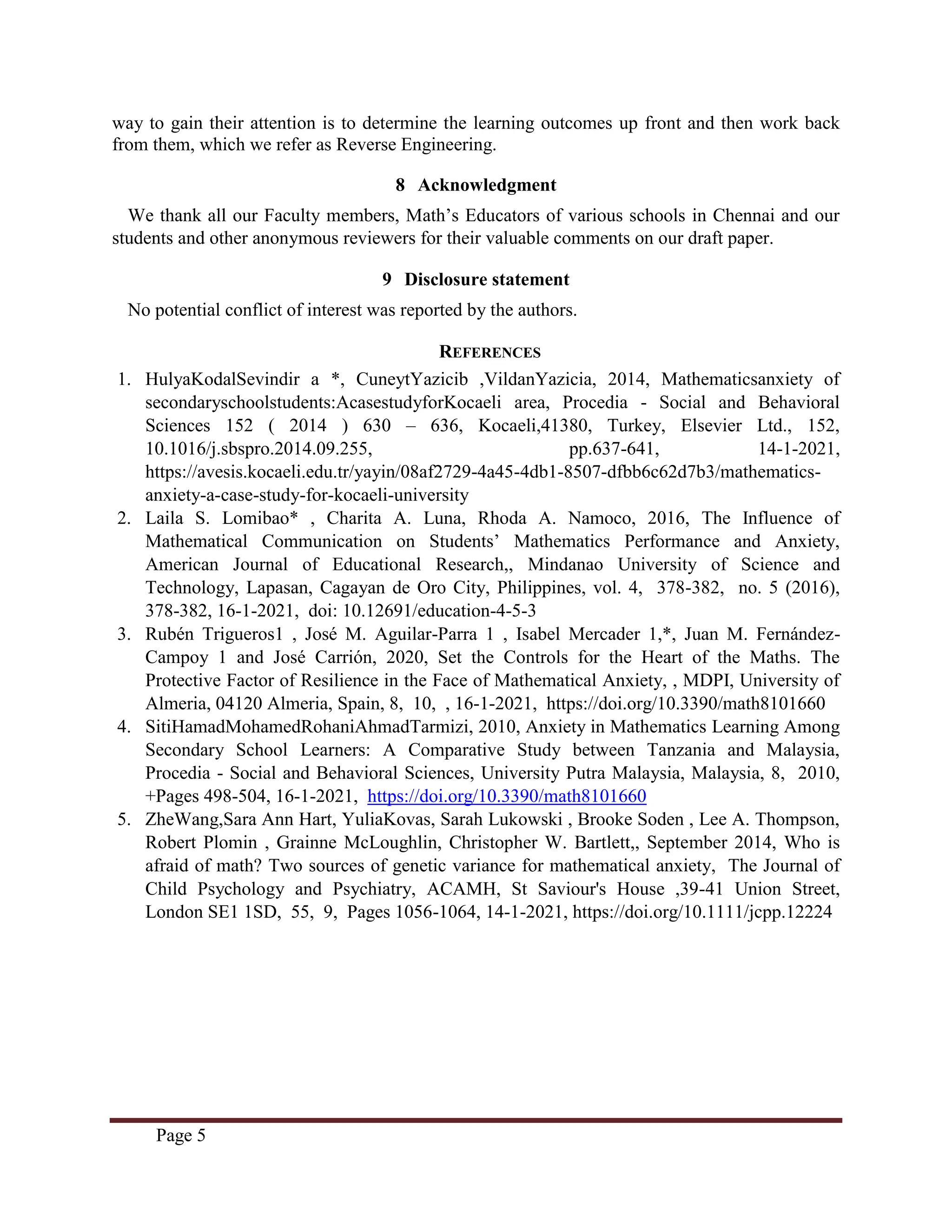 A study on “changing students attitude towards learning mathematics” | PDF