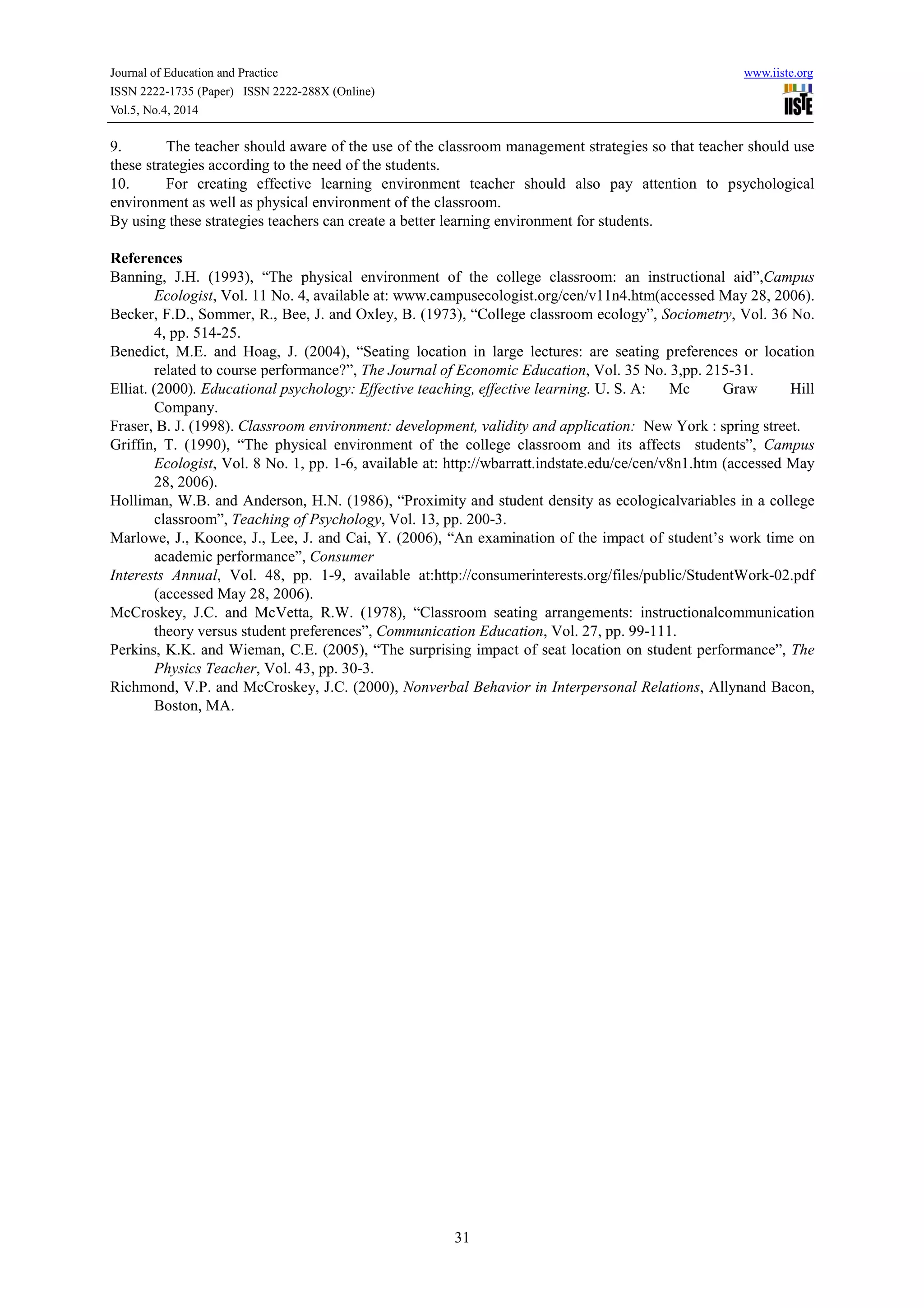 A study on classroom environment and learning of the students at ...