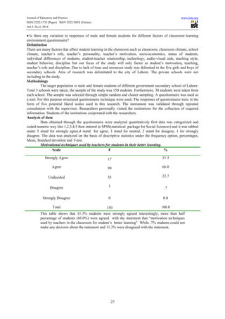 A study on classroom environment and learning of the students at ...