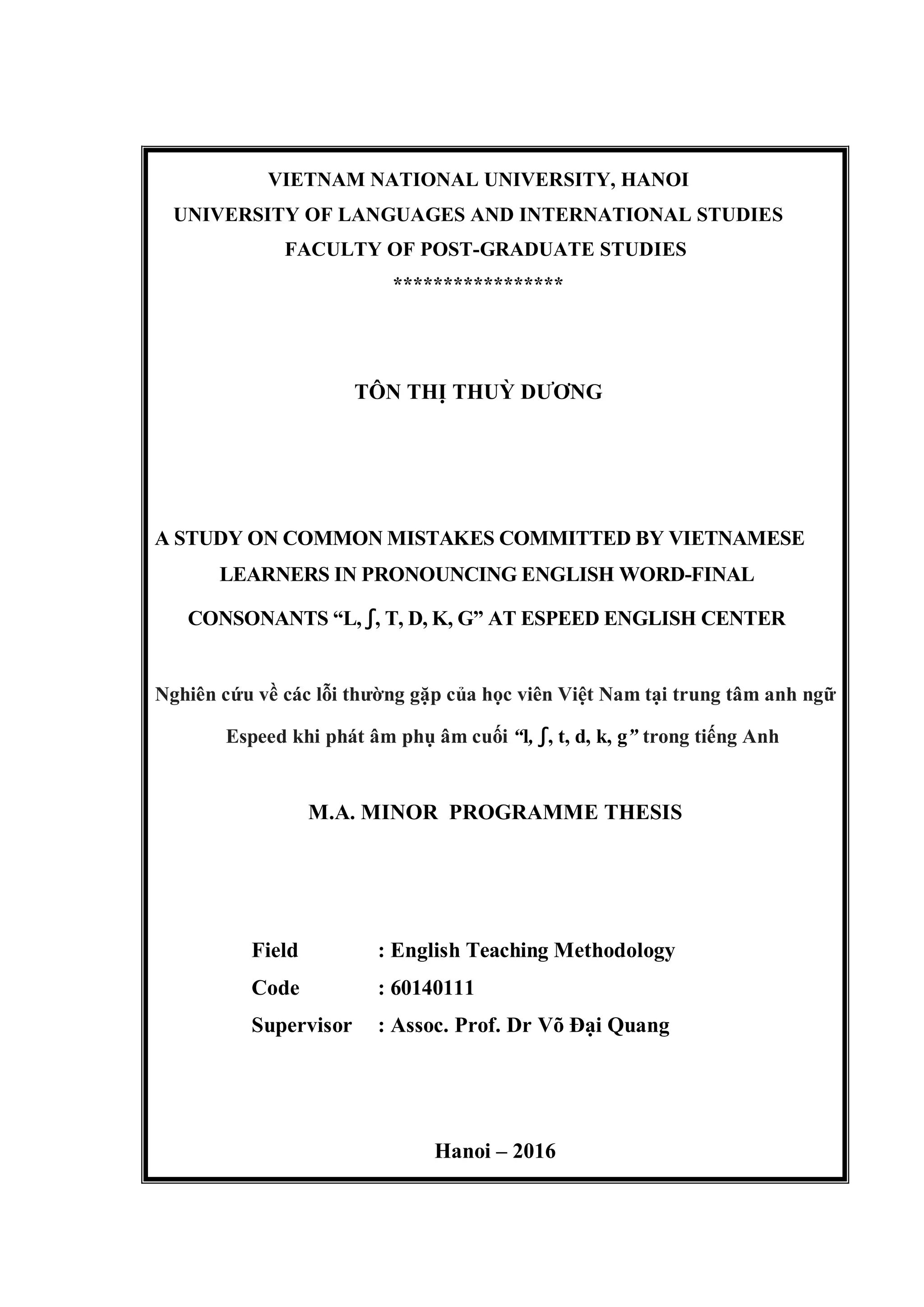 A study on common mistakes committed by Vietnamese learners in pronouncing English word-final ...
