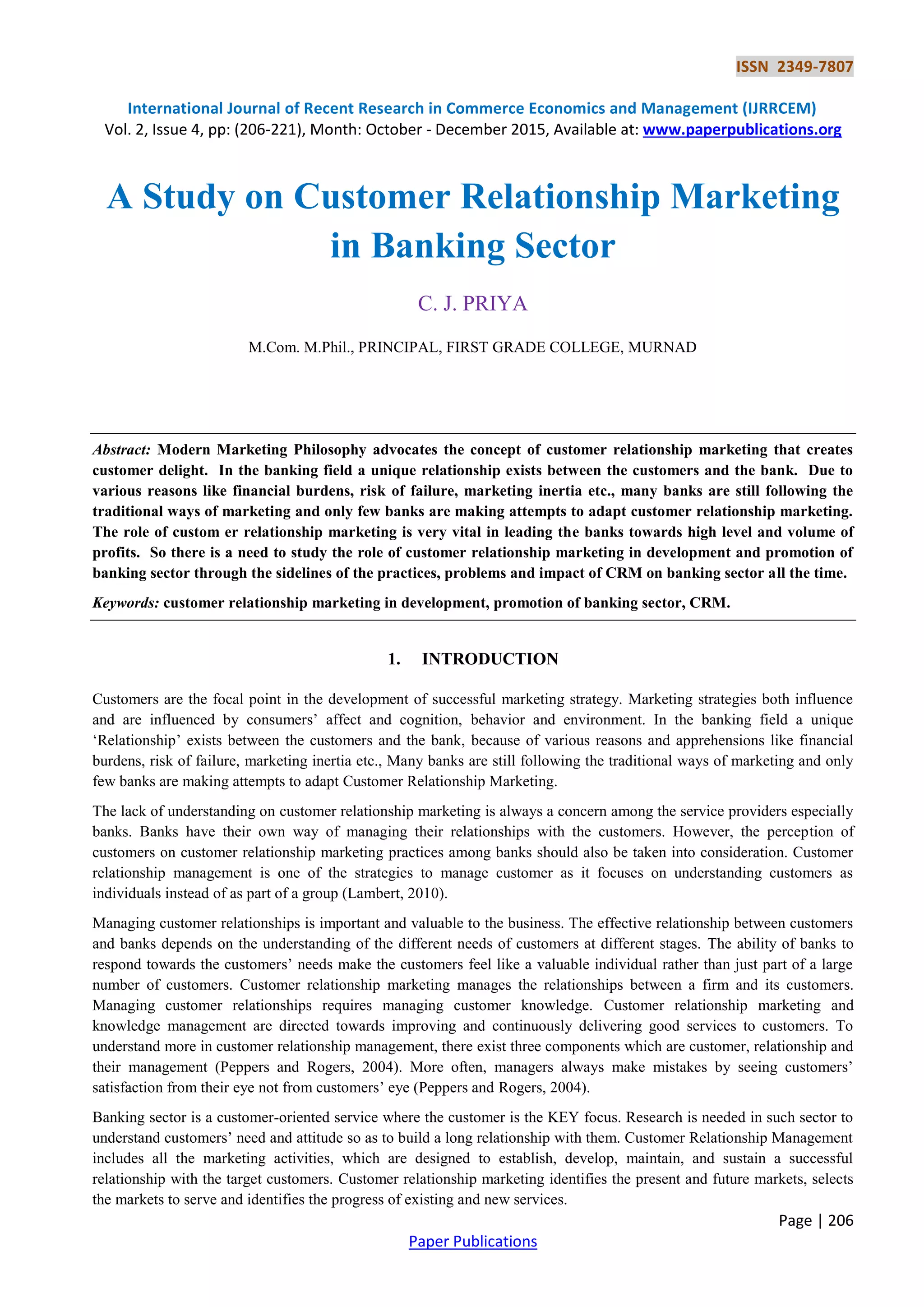 A Study on Customer Relationship Marketing in Banking Sector | PDF