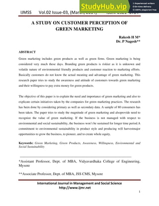 A STUDY ON CUSTOMER PERCEPTION OF GREEN MARKETING | PDF