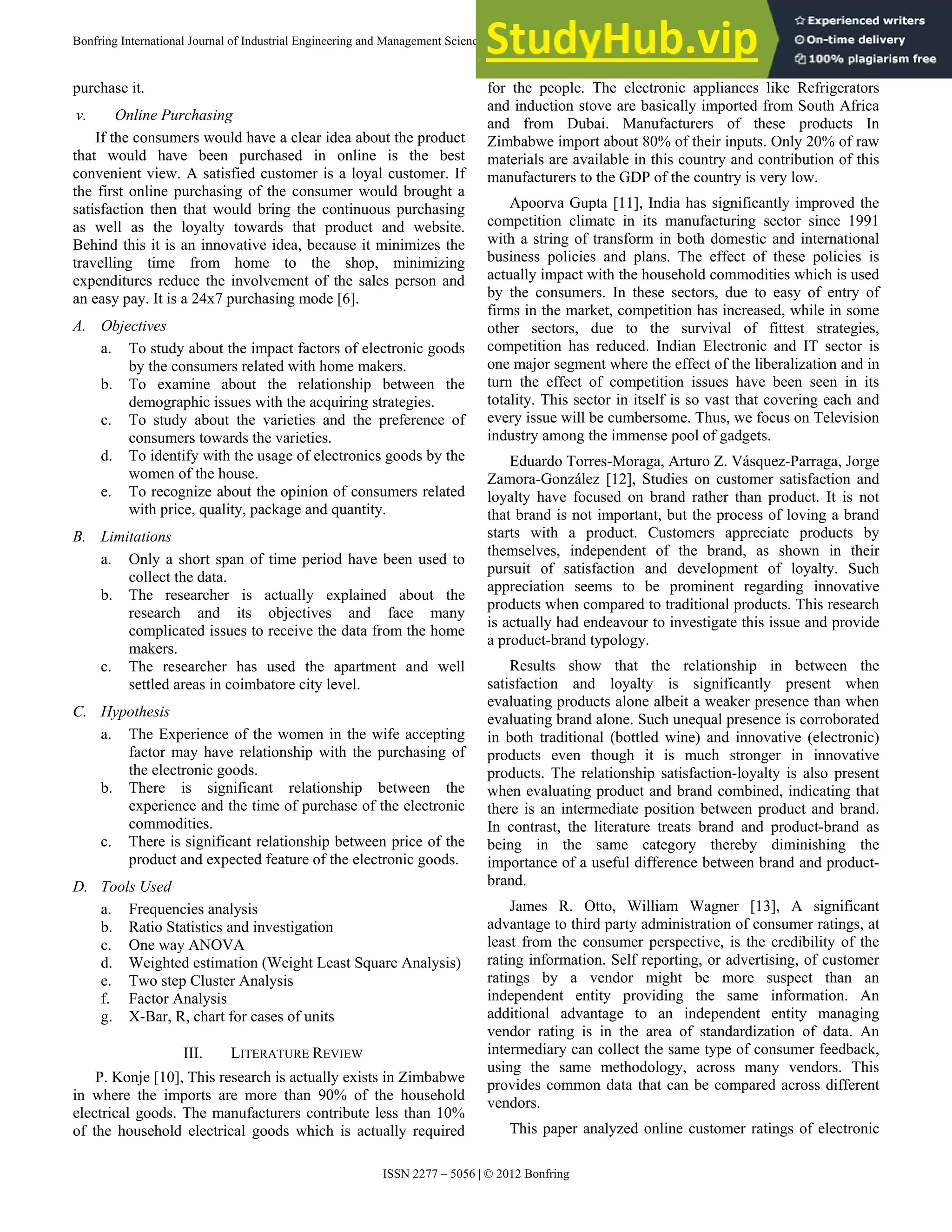 A Study On Customer Preference Towards Electronic Goods | PDF