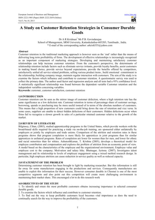 A study on customer retention strategies in consumer durable goods | PDF