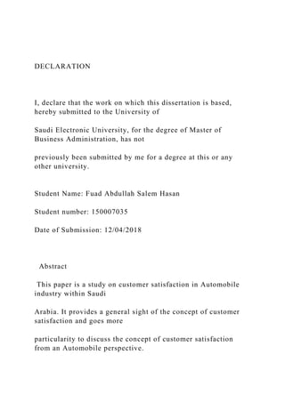 A Study on Customer Satisfaction in Automobile Industry wi.docx