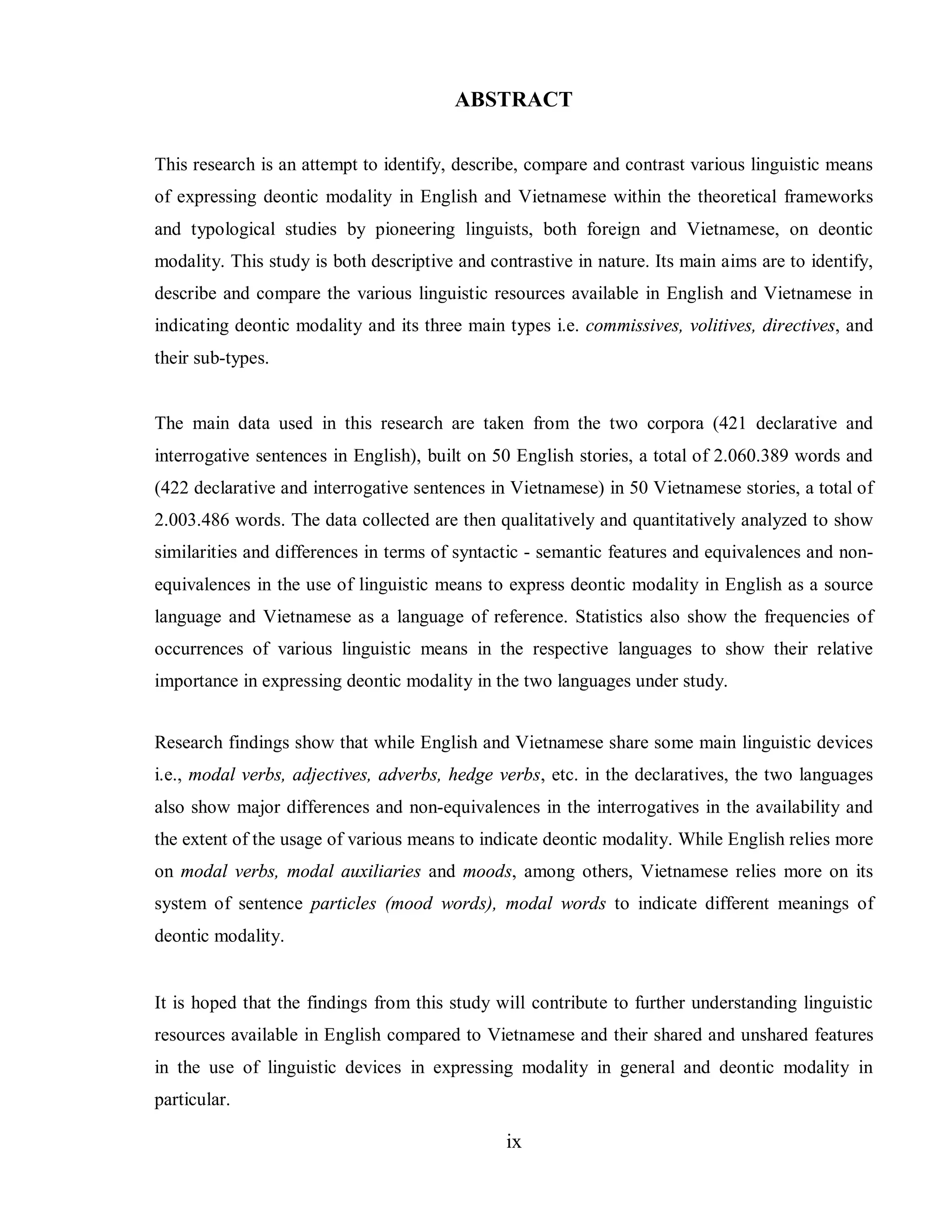 A Study on Deontic Modality Expressing Means in English and Vietnamese ...