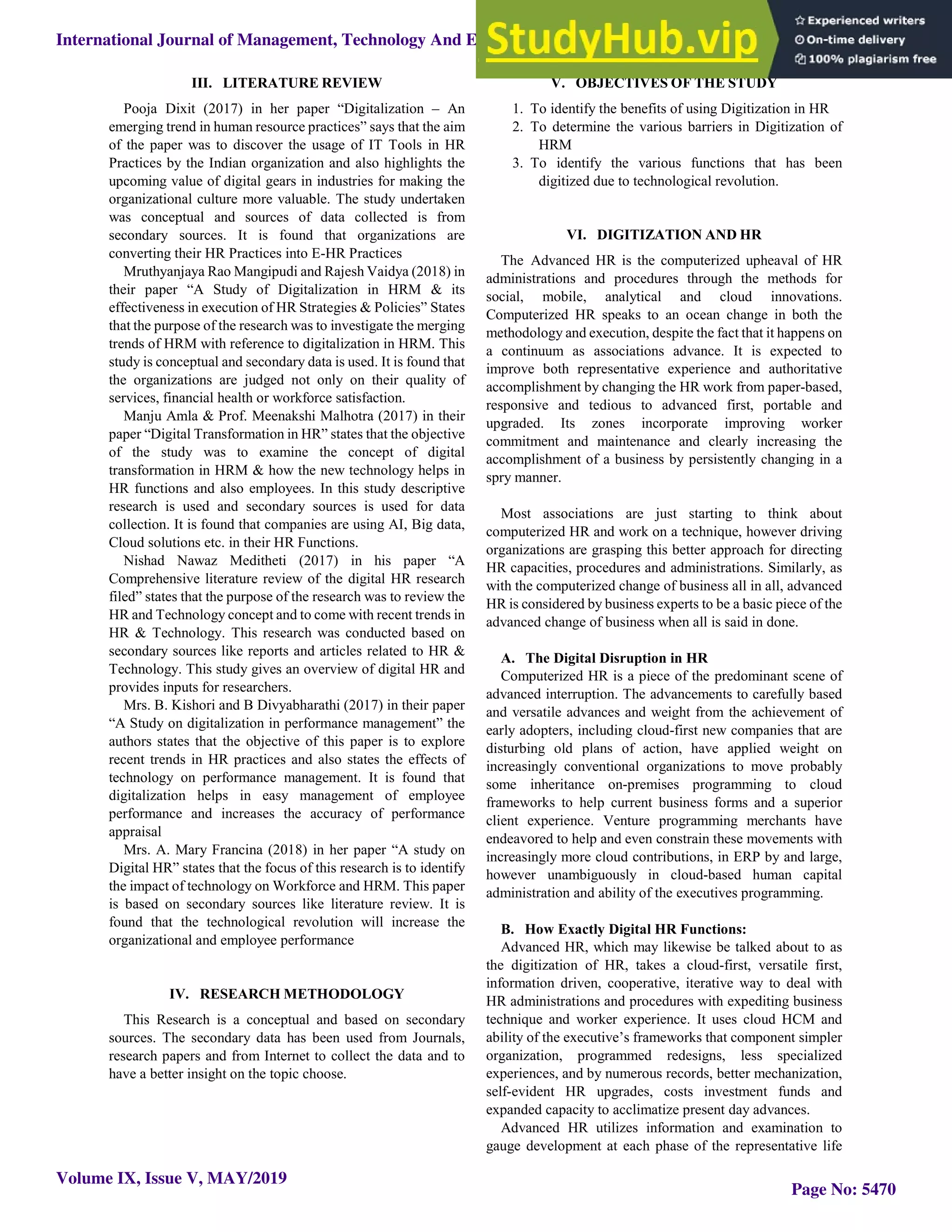 A Study On Digitization Of HR And Its Benefits To Human Resource Management | PDF