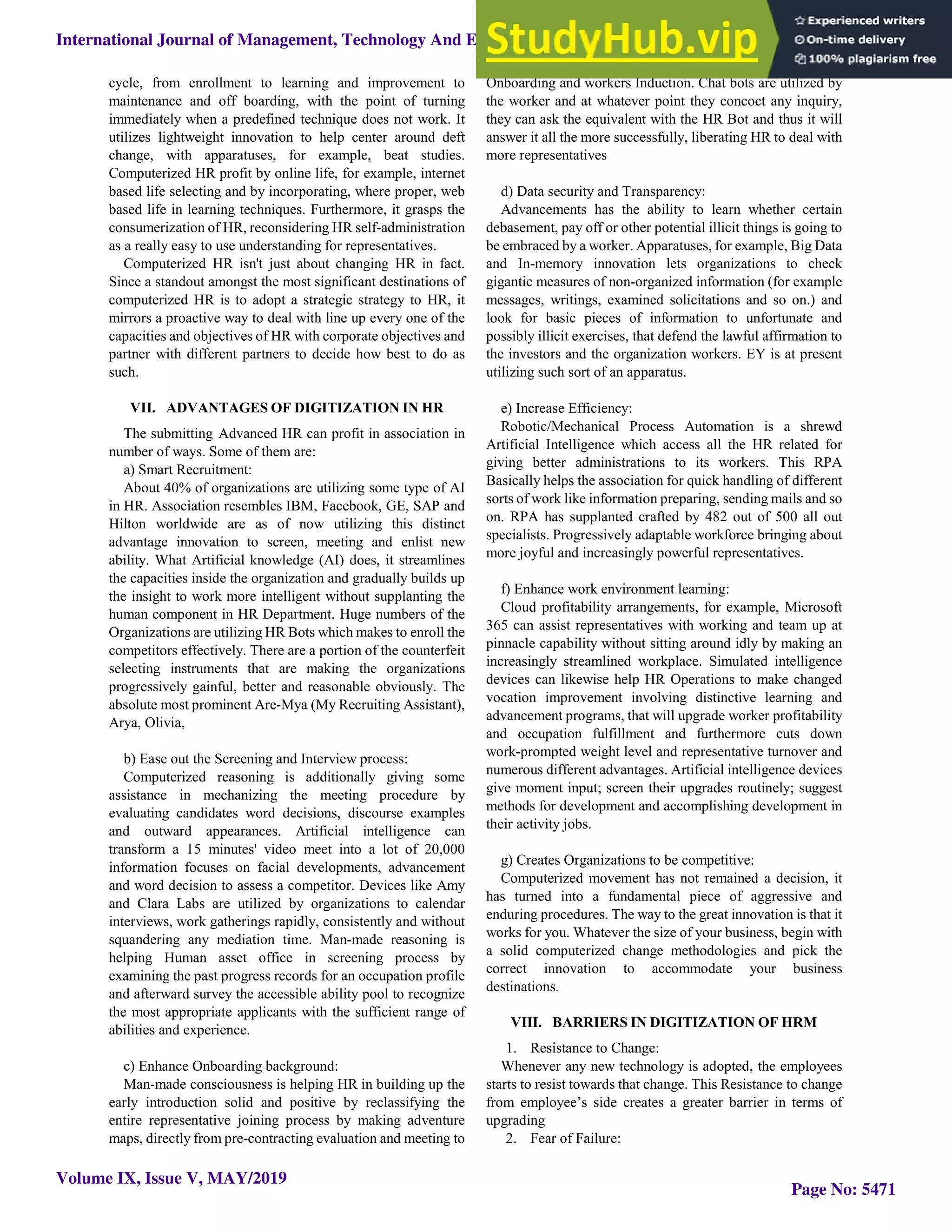 A Study On Digitization Of HR And Its Benefits To Human Resource ...