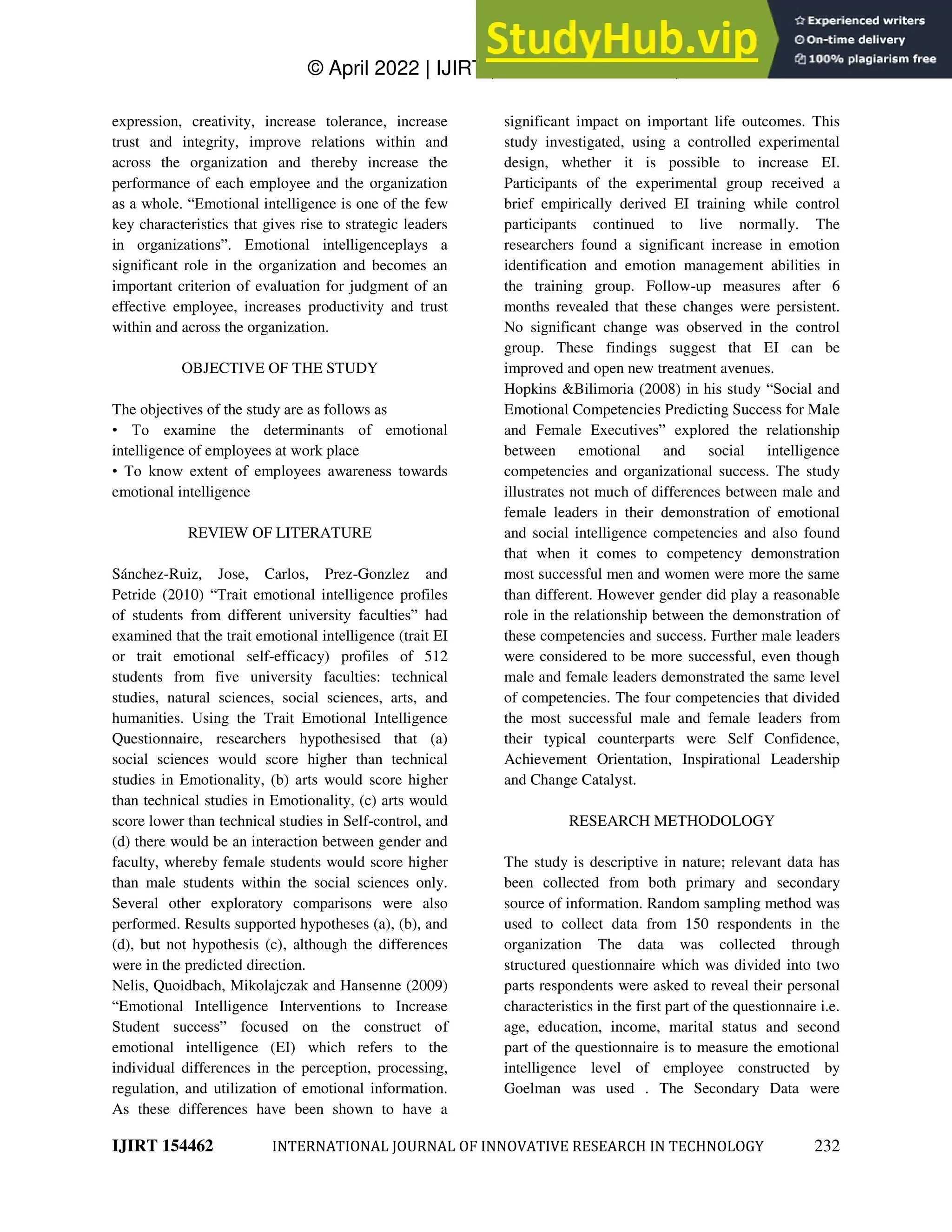 A Study On Emotional Intelligence At Work Place | PDF