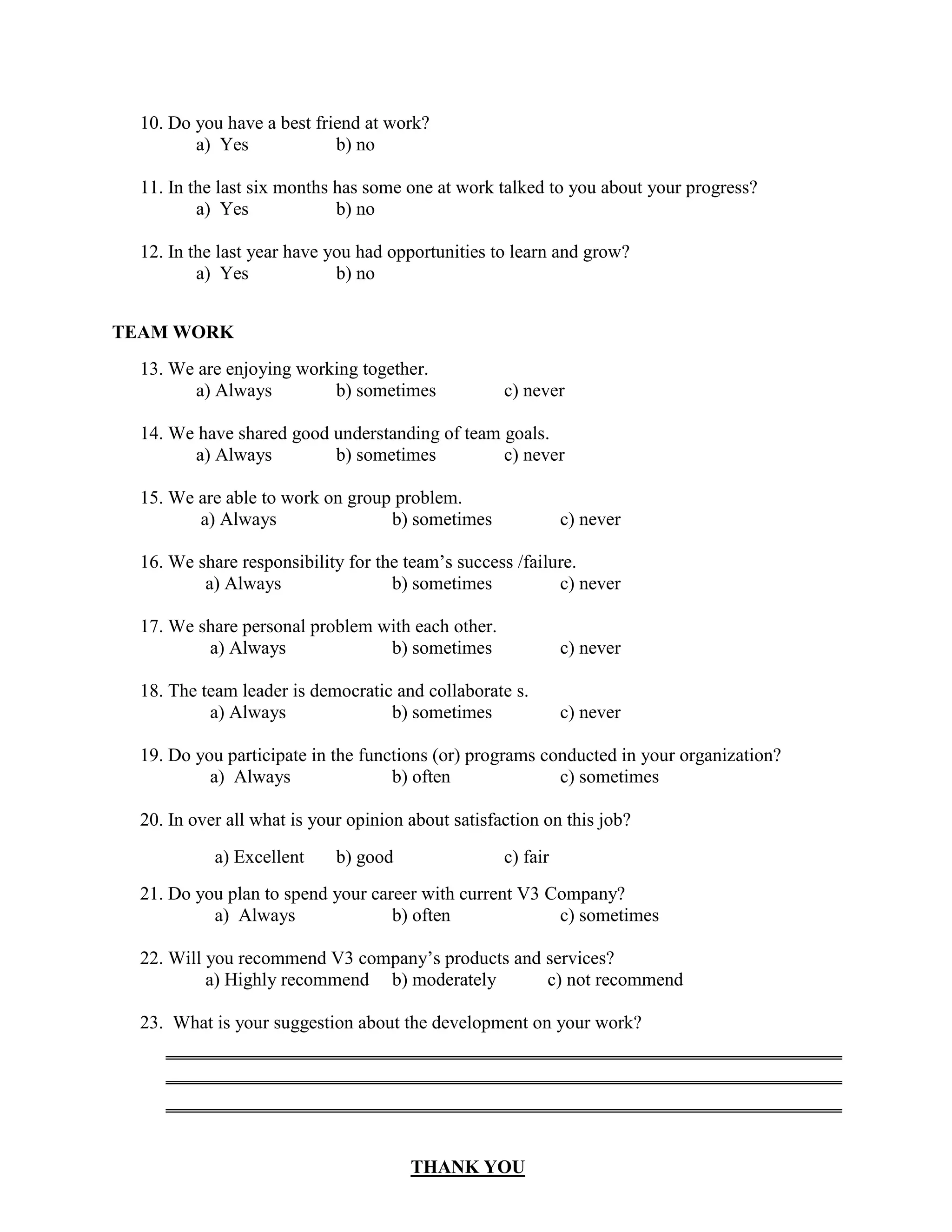 A study on employee engagement and team work at v3 engineers | PDF