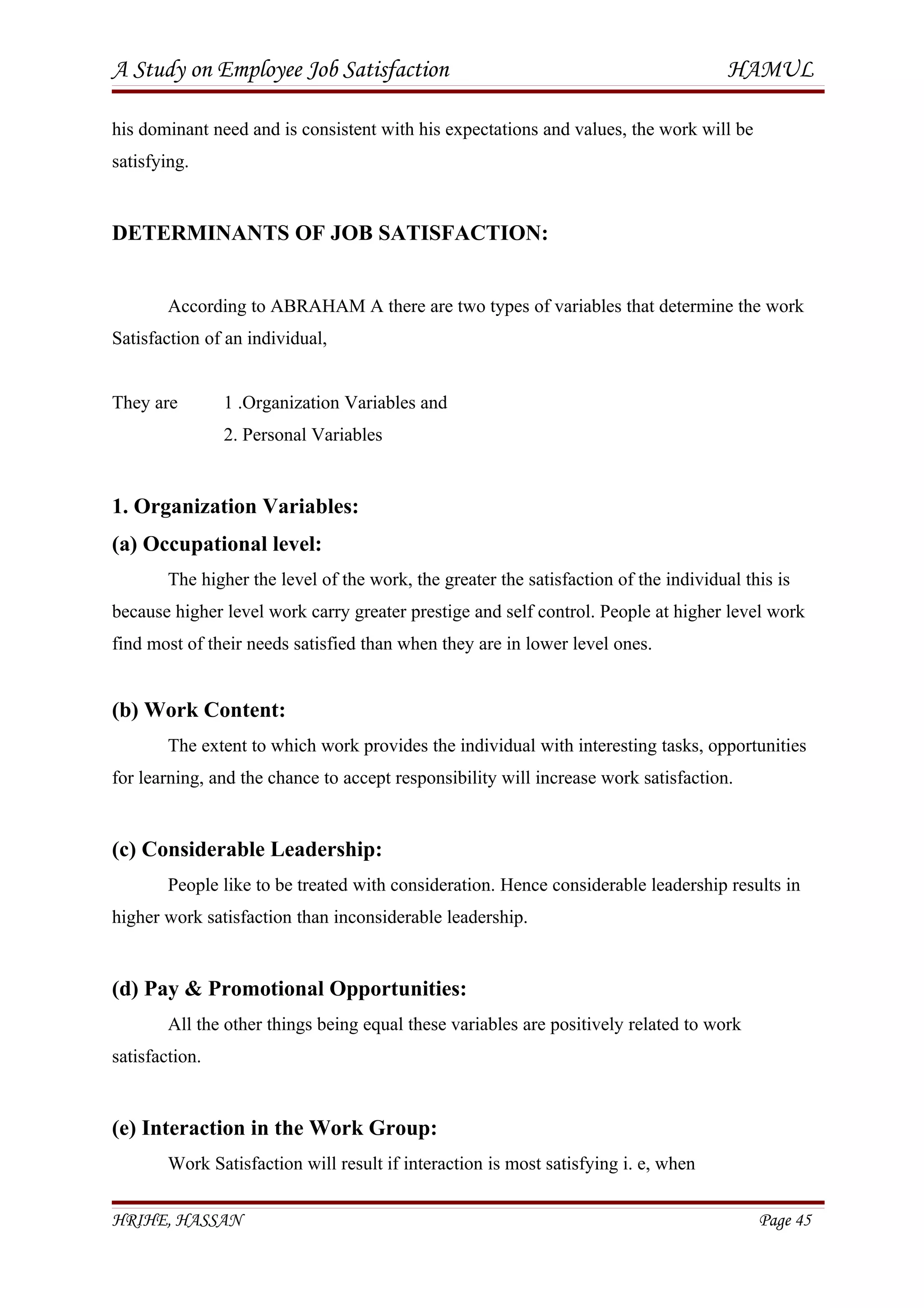 A study on employee job satisfaction h r final project | DOC