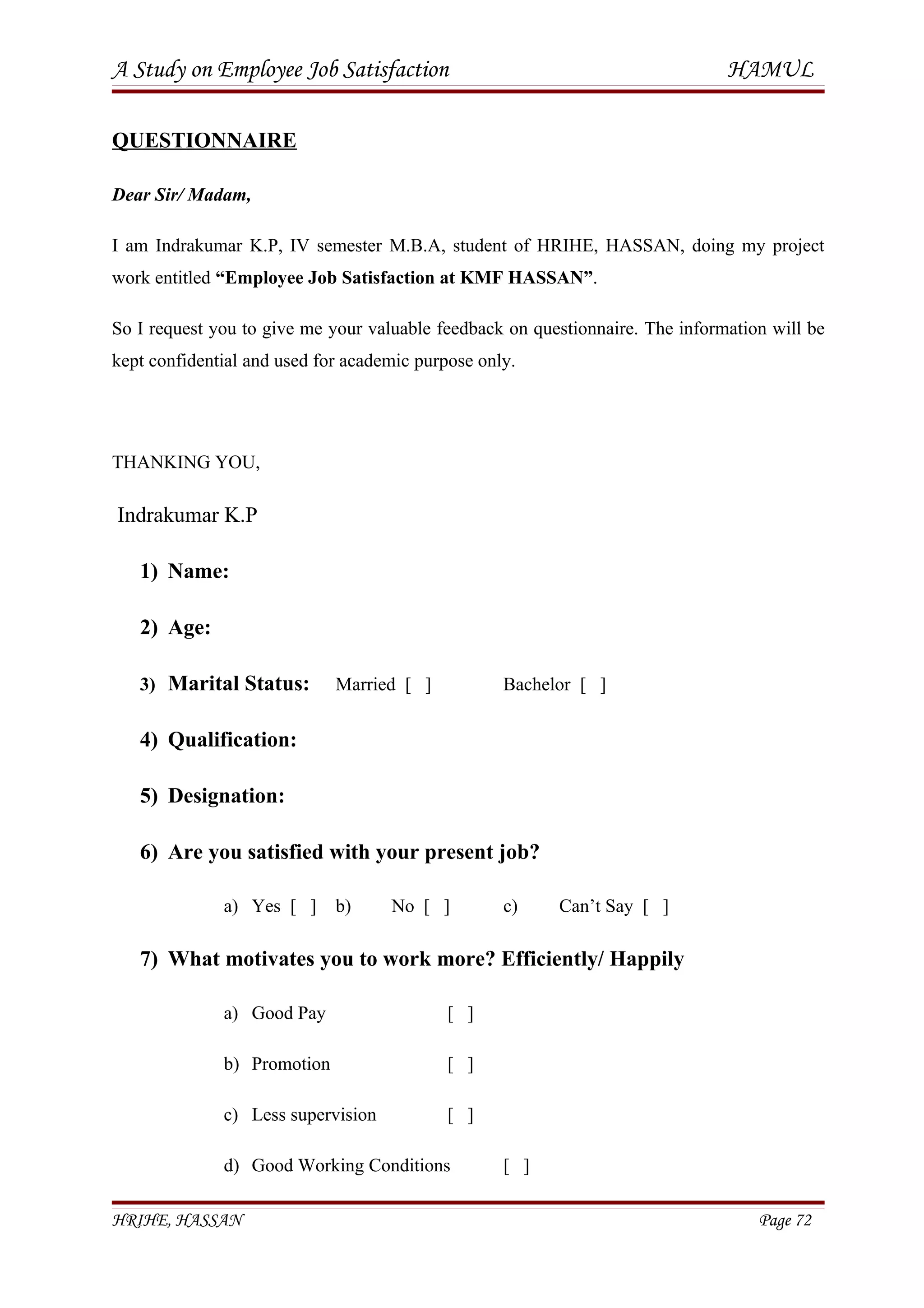 A study on employee job satisfaction h r final project | DOC