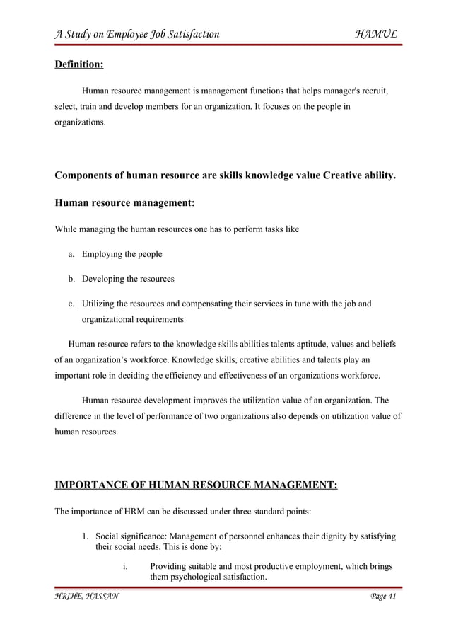 A study on employee job satisfaction h r final project | DOC