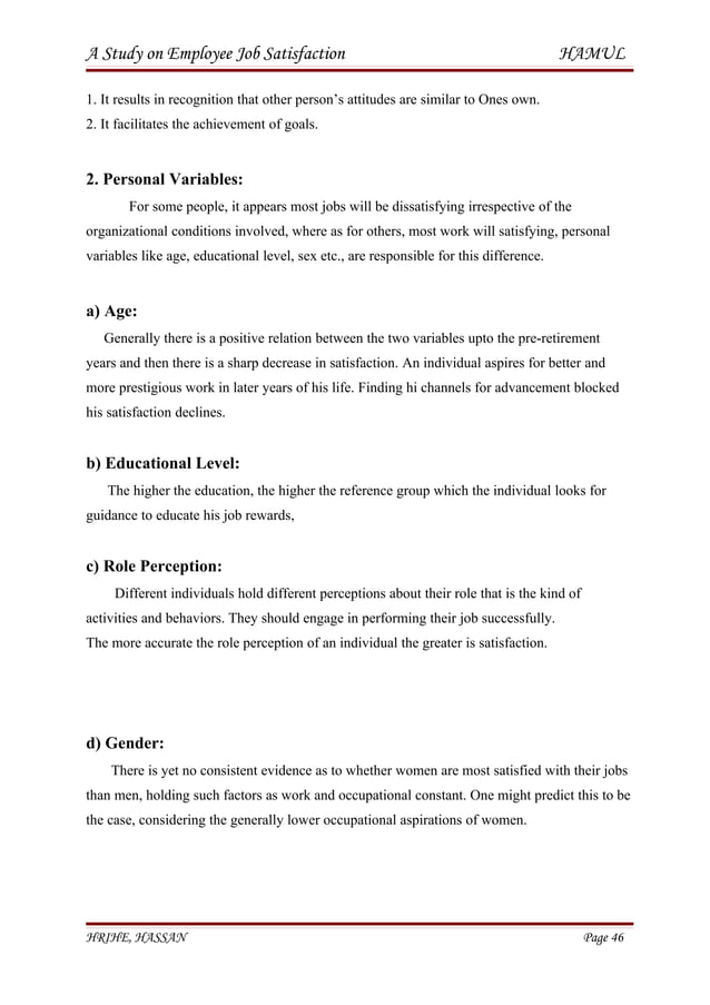 A study on employee job satisfaction h r final project | DOC