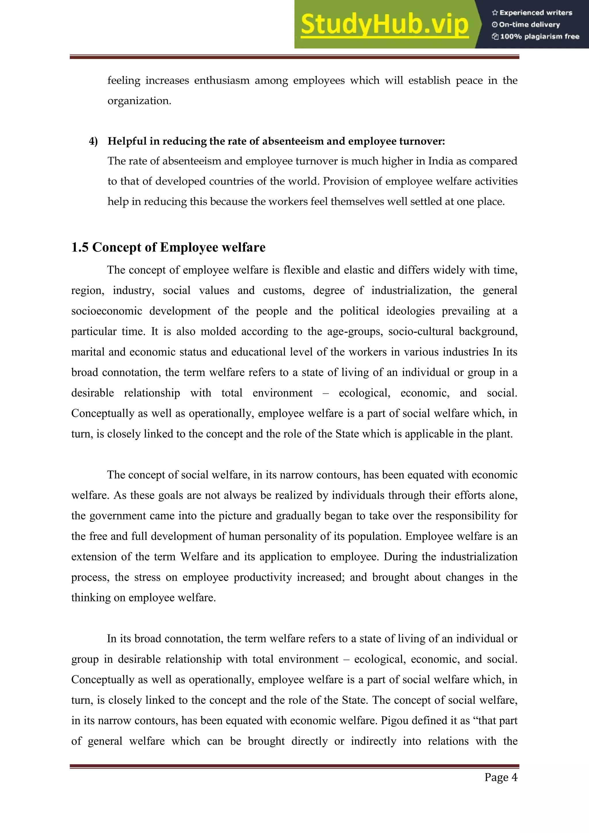 A STUDY ON EMPLOYEE WELFARE | PDF
