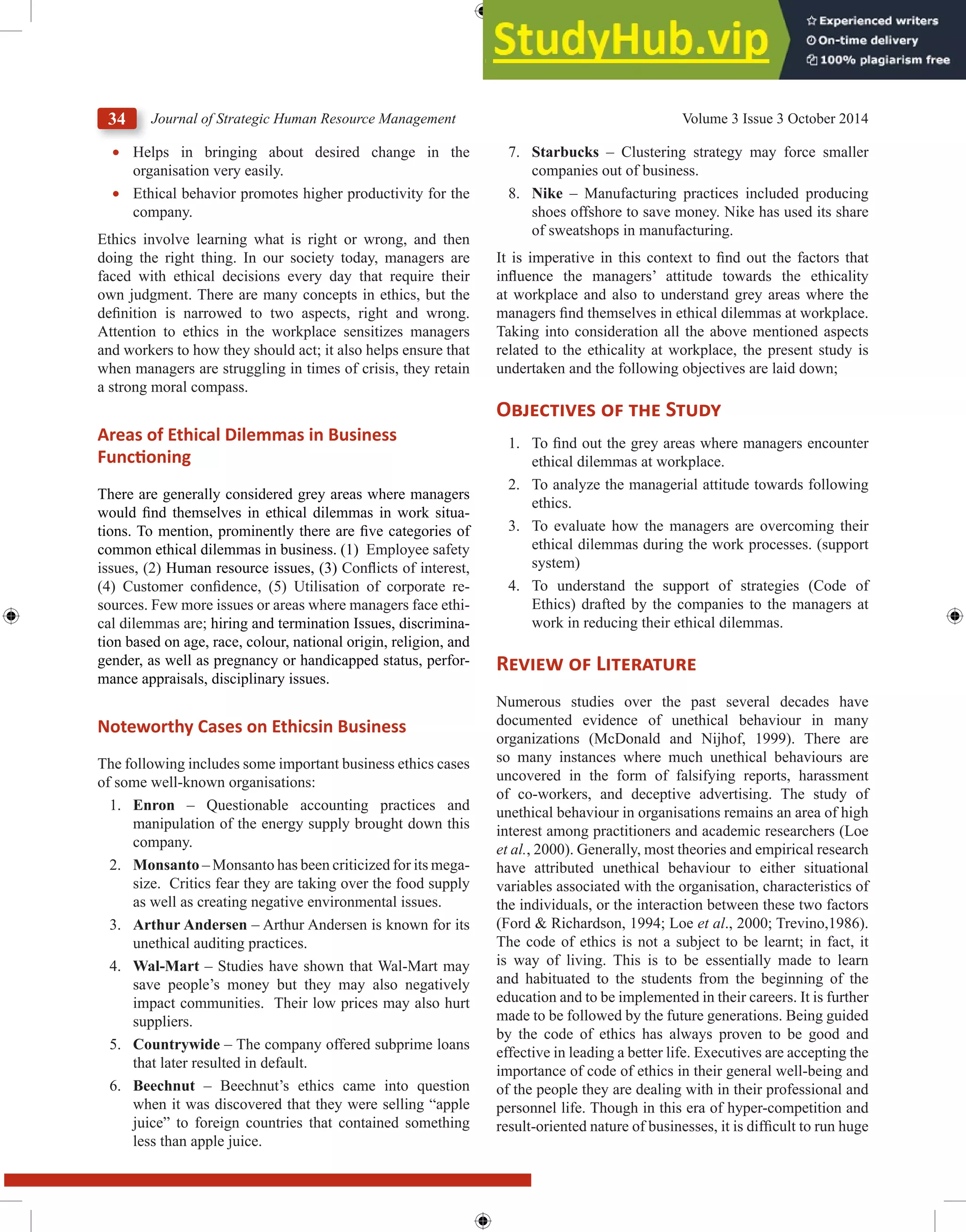 A Study On Ethical Dilemmas Of Managers At Workplace.Pdf