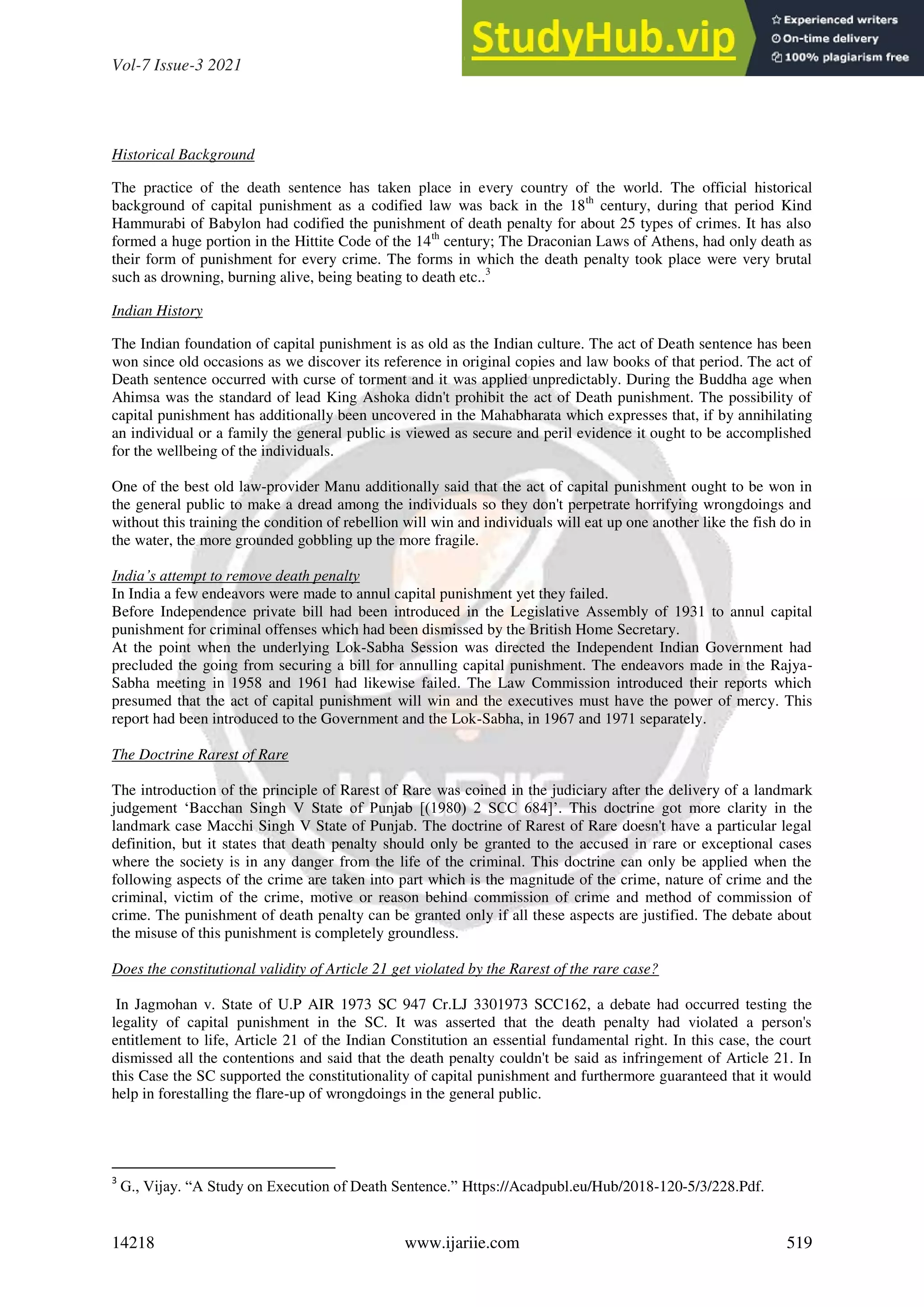 A Study On Execution Of Death Penalty | PDF