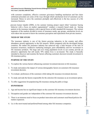A STUDY ON FACTORS AFFECTING CUSTOMERS INVESTMENT TOWARDS LIFE ...