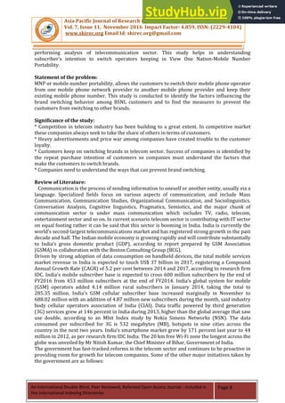 A STUDY ON FACTORS INFLUENCING BRAND SWITCHING BEHAVIOUR AMONG BSNL ...