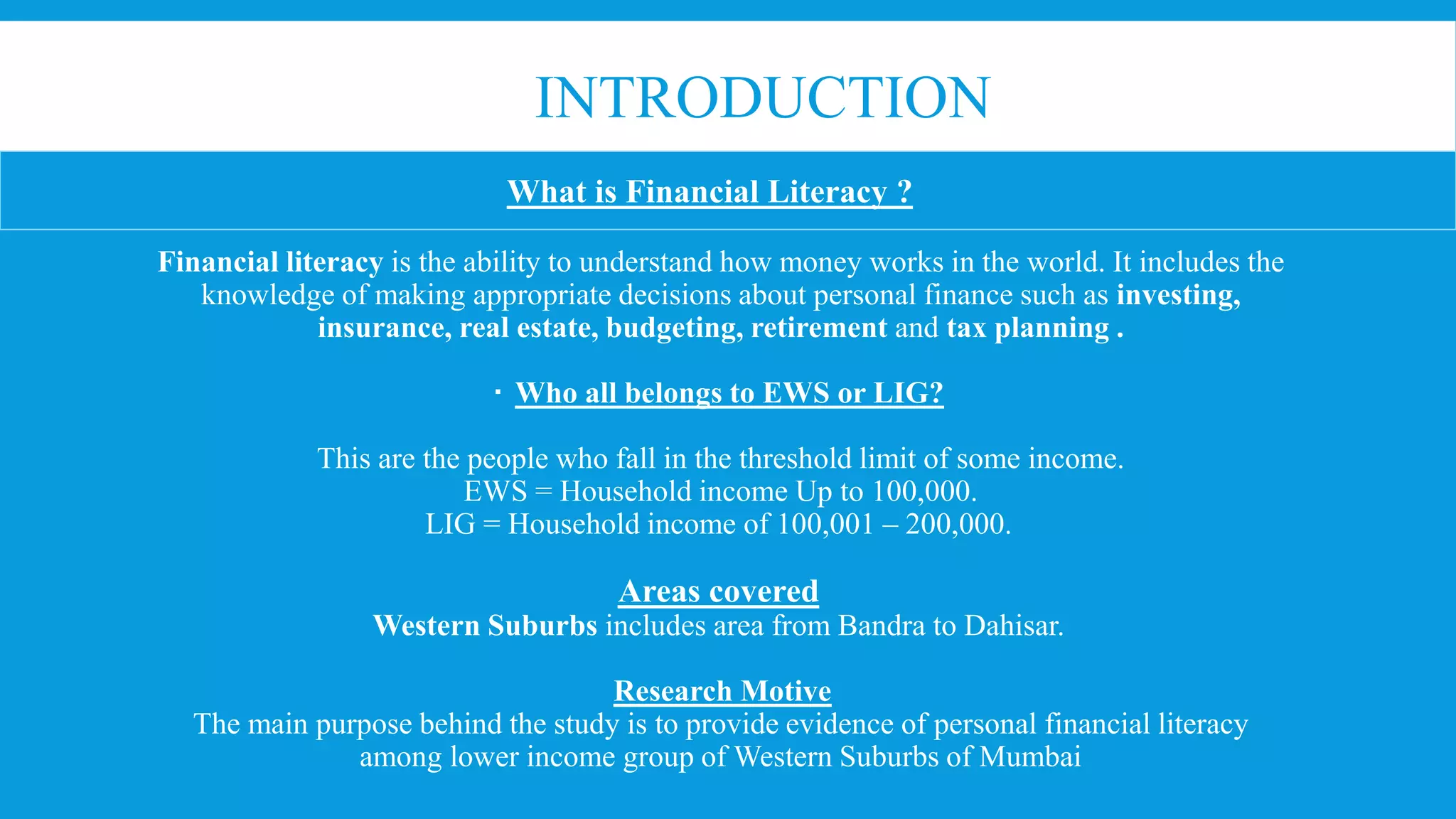 RESEARCH ON STUDY ON FINANCIAL LITERACY AND AWARENESS | PPT
