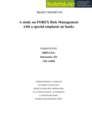 A Study On FOREX Risk Management With A Special Emphasis On Banks ...